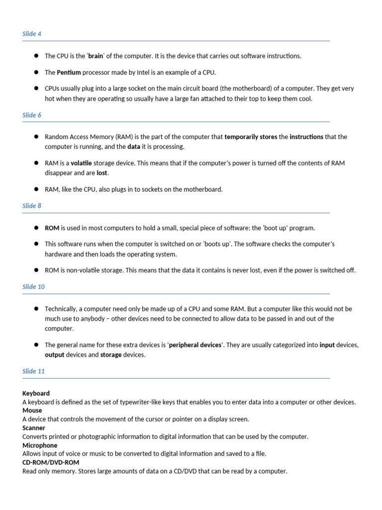 Slide Text | PDF | Random Access Memory | Computer Hardware