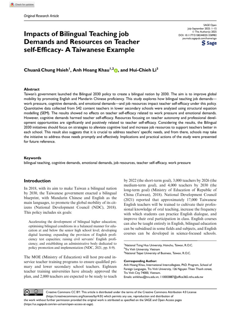 04 Impacts of Bilingual Teaching Job Demands and Resources | PDF | Self ...
