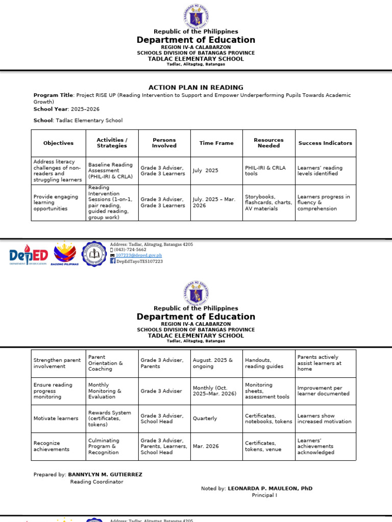 Action_Plan_Reading | PDF | Reading Comprehension | Applied Psychology