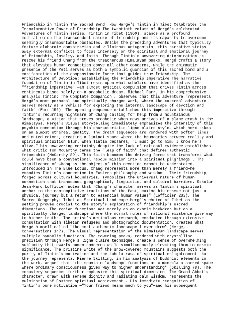 Friendship in Tintin Shortened 800 Words | PDF