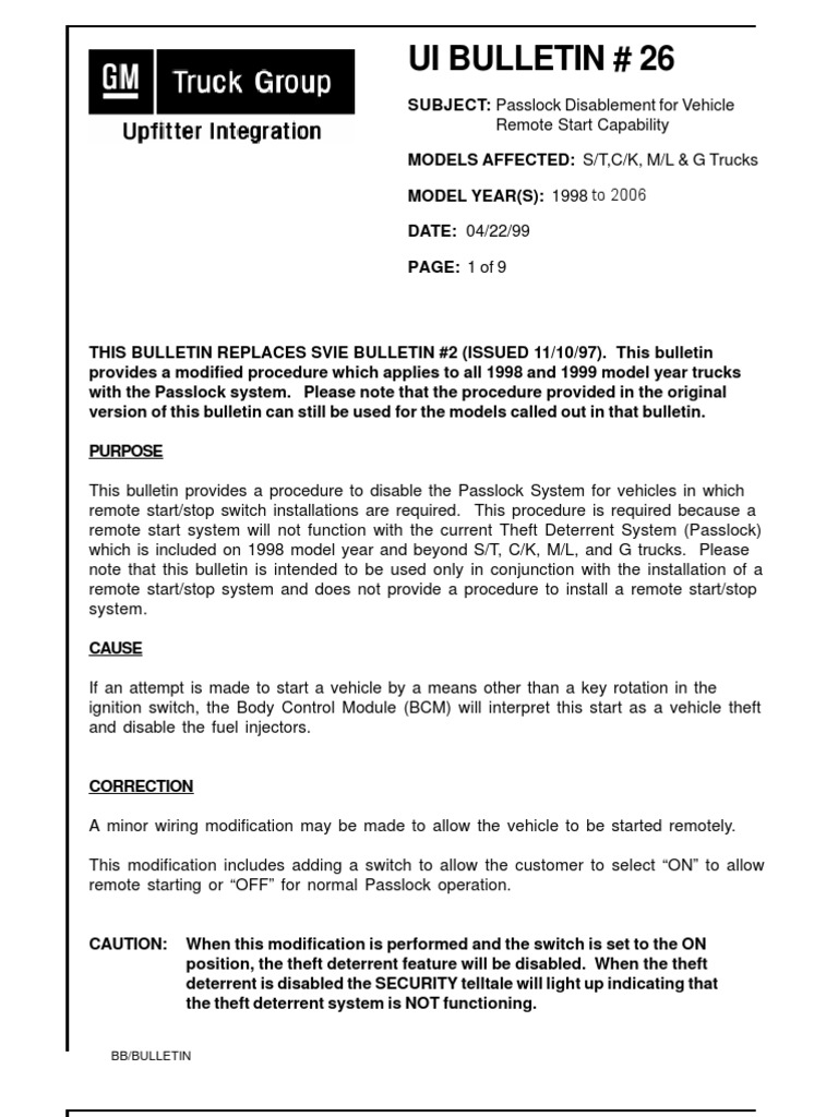 GM Bull26 Passlock Bypass | PDF | Electrical Connector | Switch