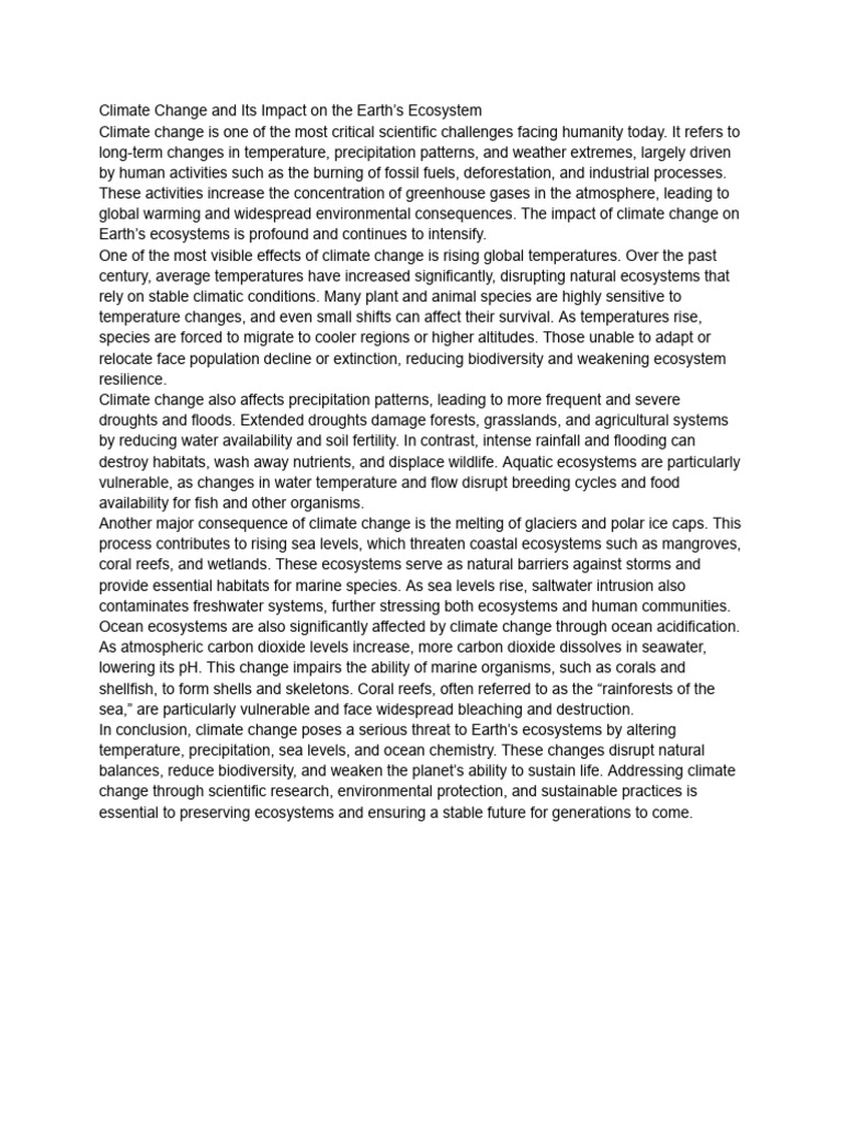 Climate Change and Its Impact on the Earth’s Ecosystem | PDF | Climate ...