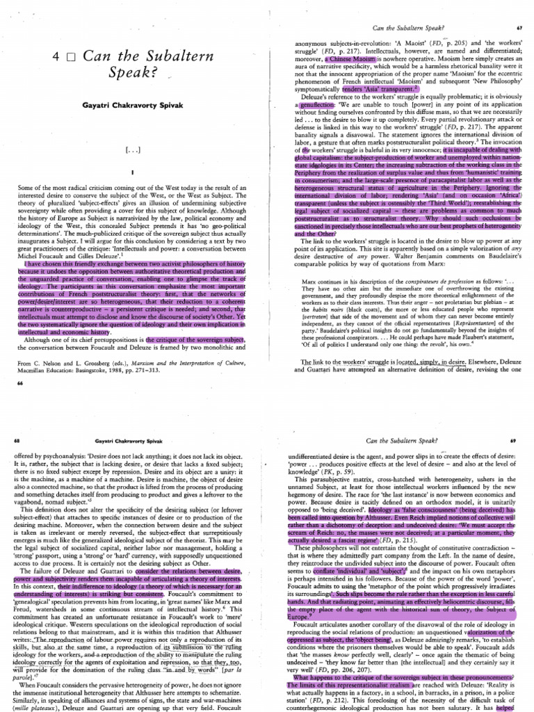 Can The Subaltern Speak | PDF
