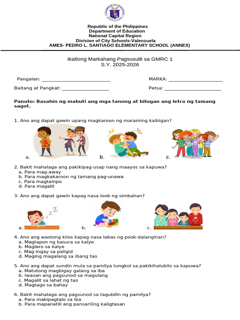 Third Periodical Test in Gmrc | PDF