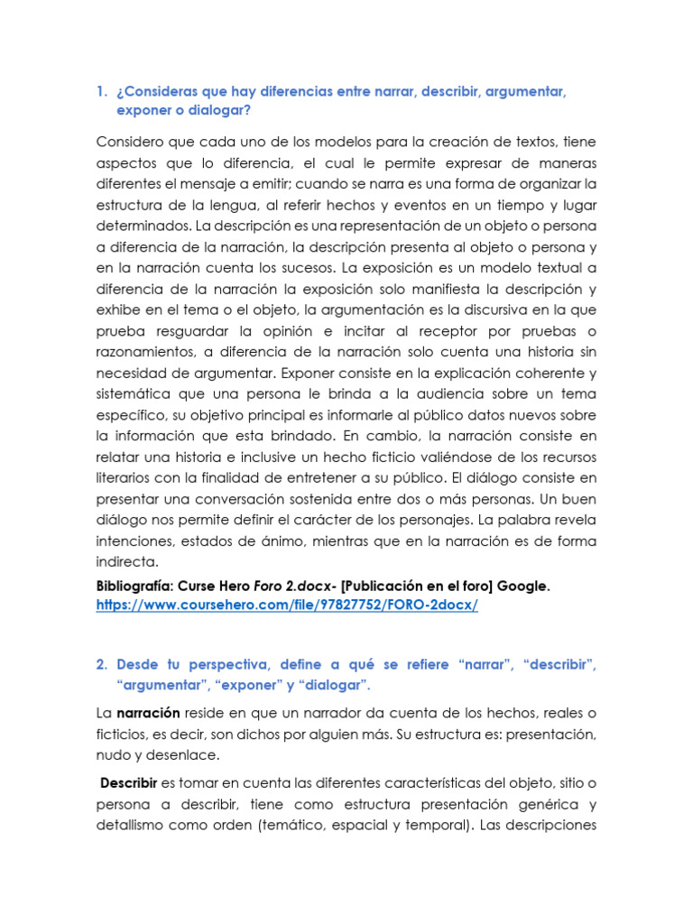 Tarea Diferentes Formas de Expresion | PDF | Narración
