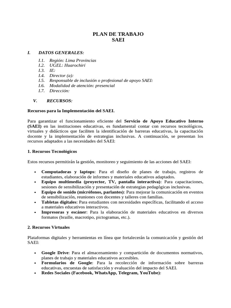 Plan Saei Recursos | PDF | Enseñando | Evaluación
