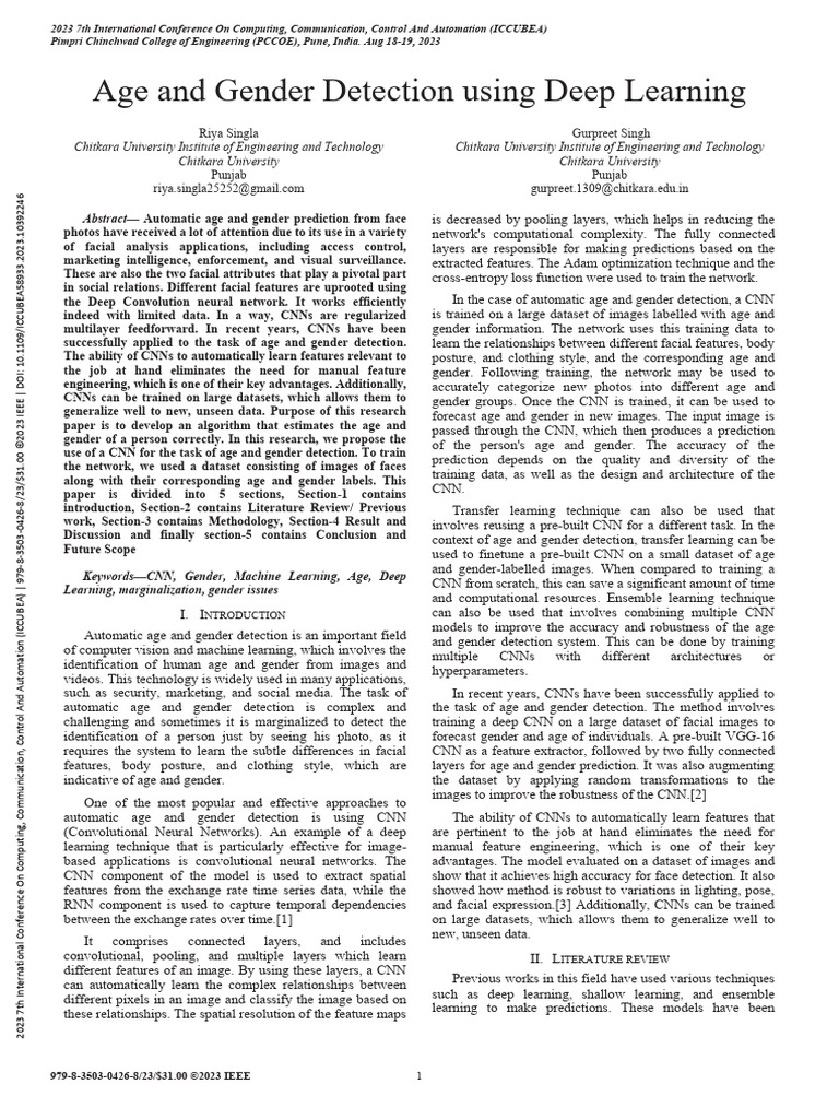 Age and Gender Detection Using Deep Learning | PDF | Deep Learning ...