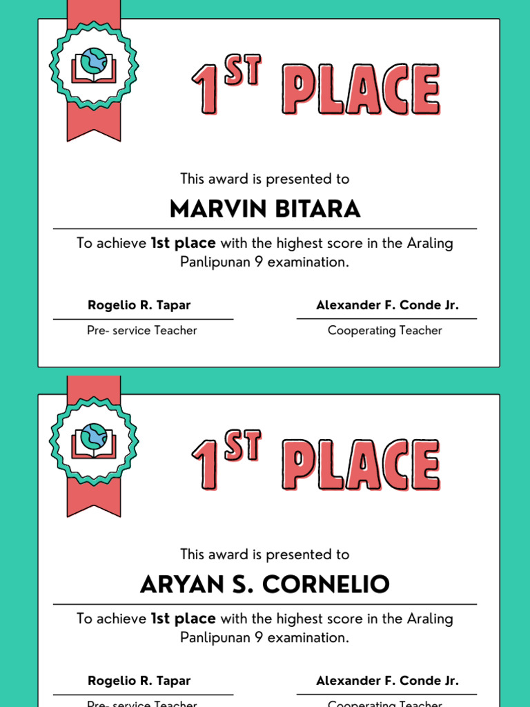 Most Improved Social Studies Award Certificate in Friendly Red Blue ...