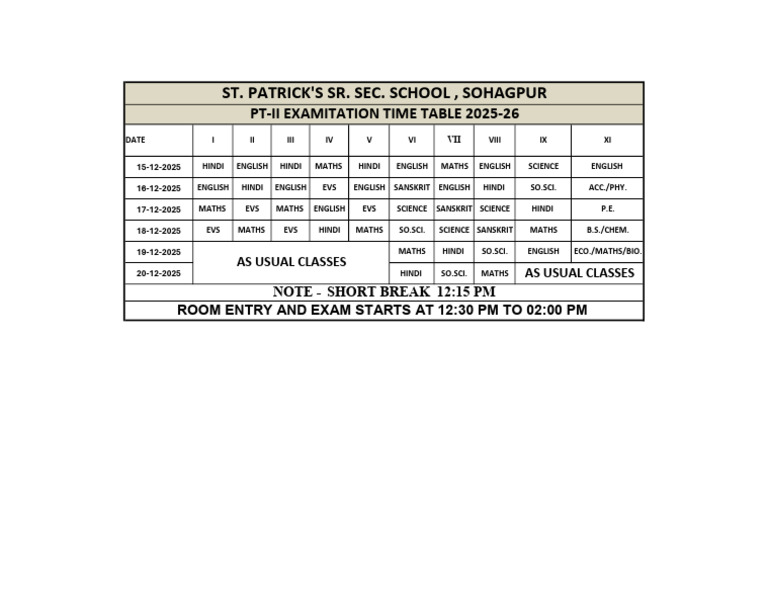Pt-II Examination Timetable 2025-26 | PDF