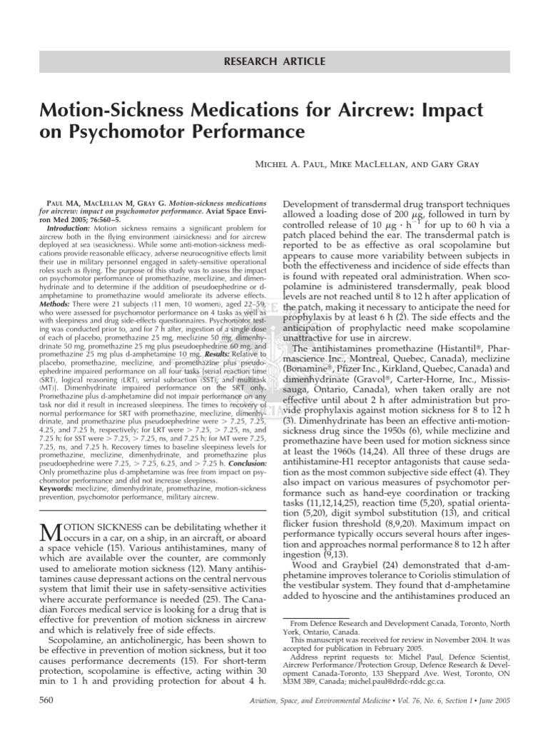 Motion Sickness Medication Aircrew | PDF | Drugs | Pharmacology