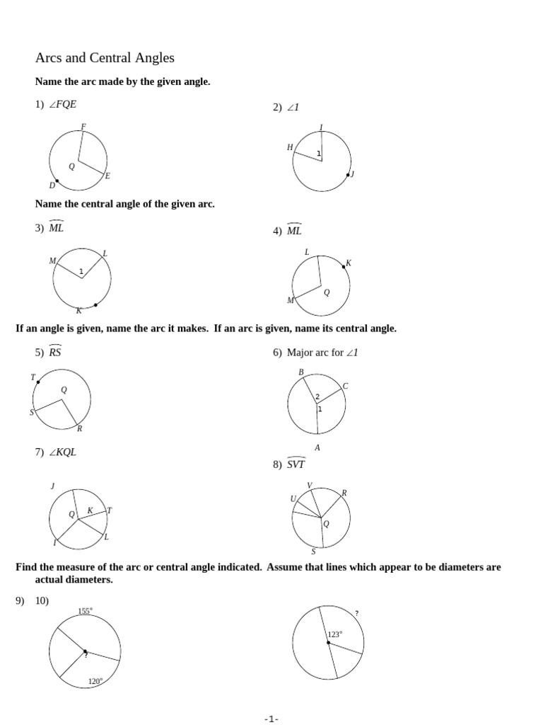 11-Arcs and Central Angles | PDF | Angle | Geometry