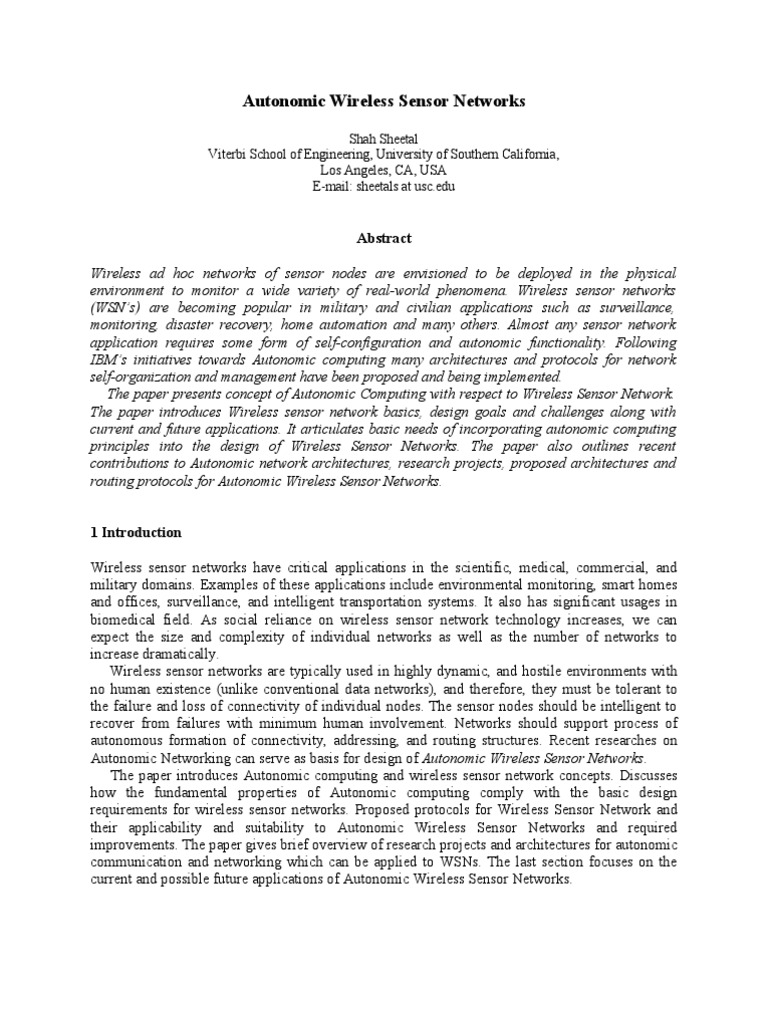 Autonomic Ws N | PDF | Wireless Sensor Network | Computer Network