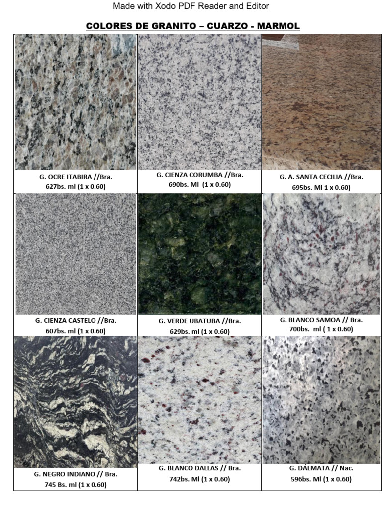 Colores de Granito - Cuarzo -Marmol Smpby-1-1 | PDF | Materiales ...