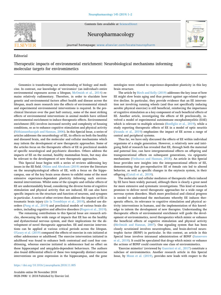 Therapeutic Impacts of Environmental Enrichment Neurobiological ...