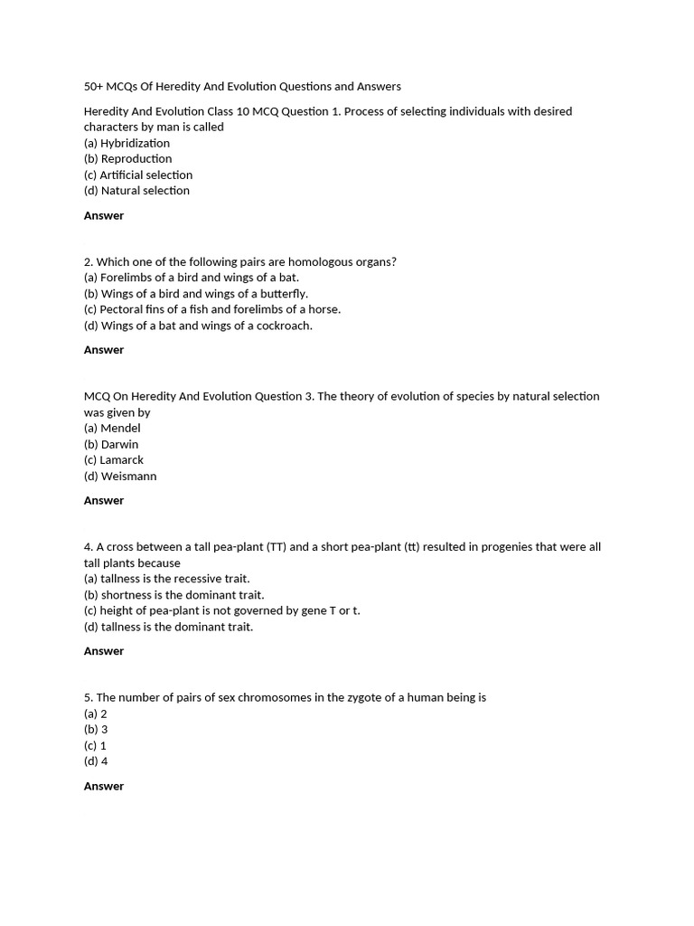 Mcq | PDF | Natural Selection | Evolution