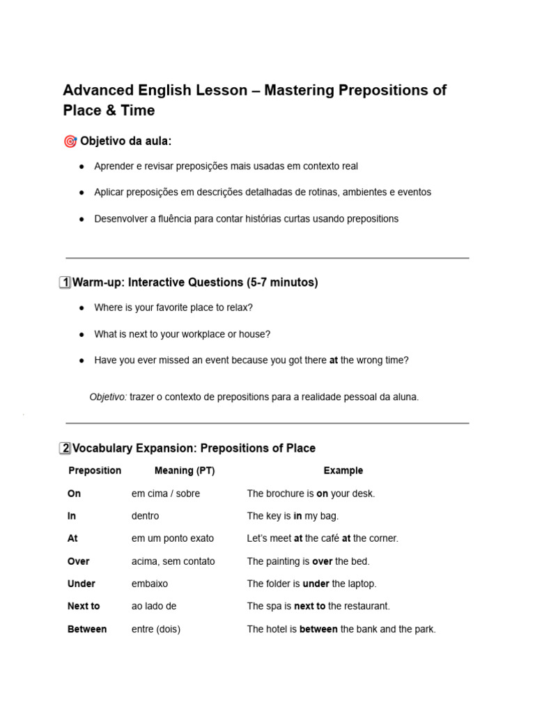 _Mastering Prepositions of Place & Time | PDF | Hospitality Industry