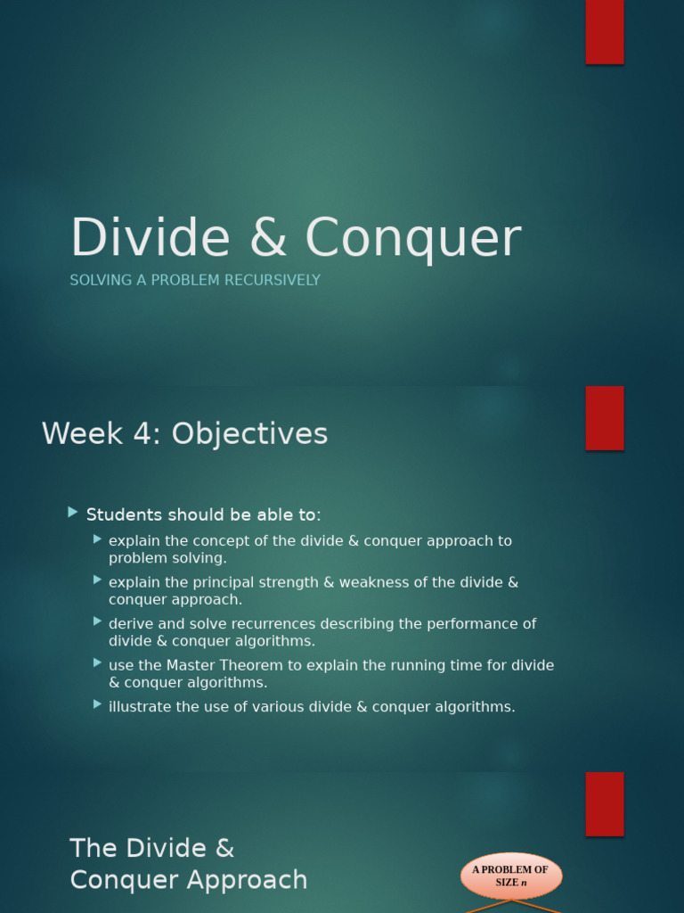 Divide and Conquer Technique | PDF | Recurrence Relation | Algorithms ...