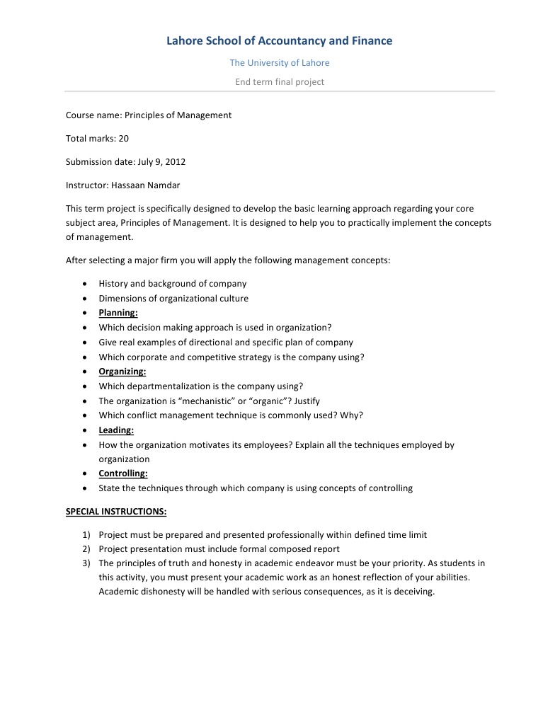 Principles of Management Project | PDF