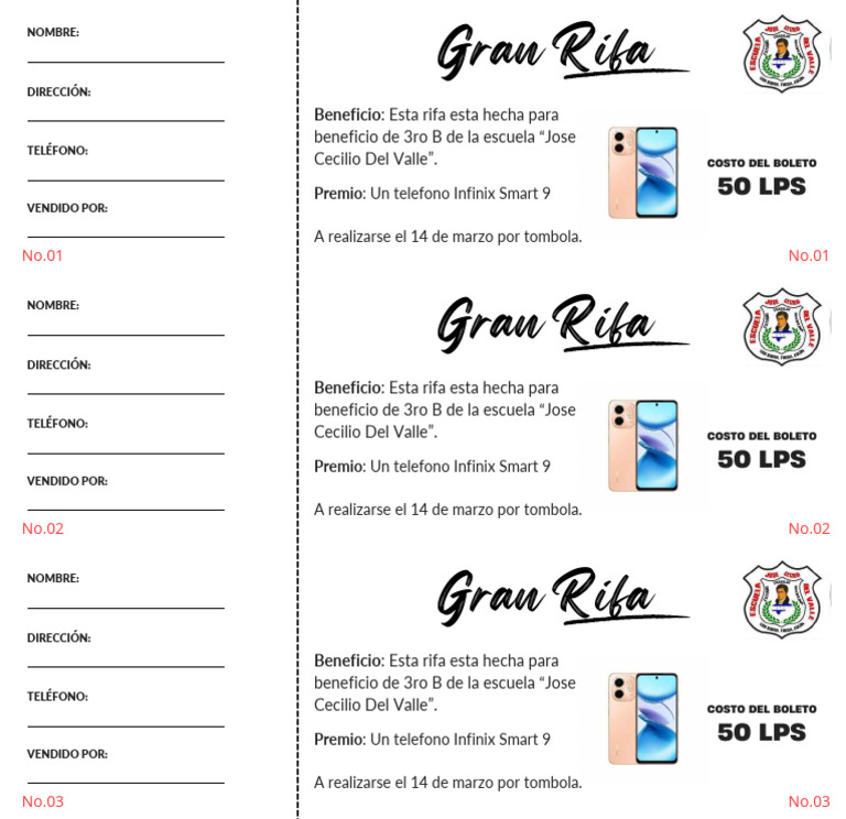 Boleto Rifa con Causa Simple Blanco y Negro | PDF