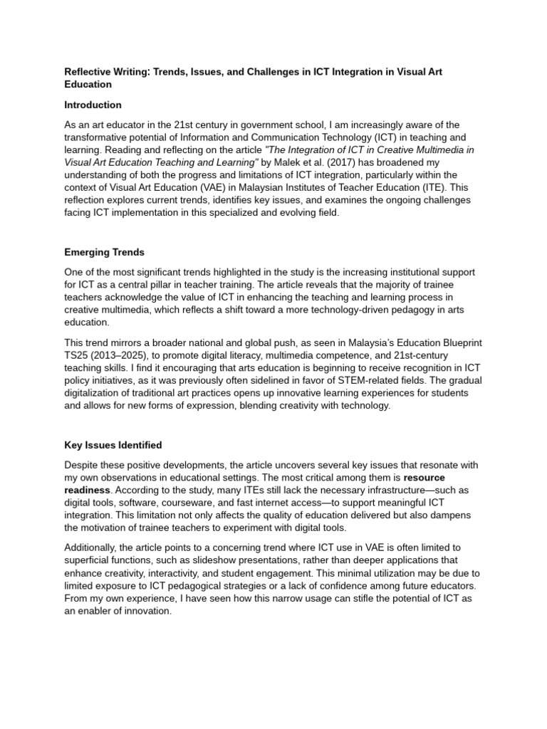 Reflective Writing Trends, Issues, and Challenges in ICT Integration in ...