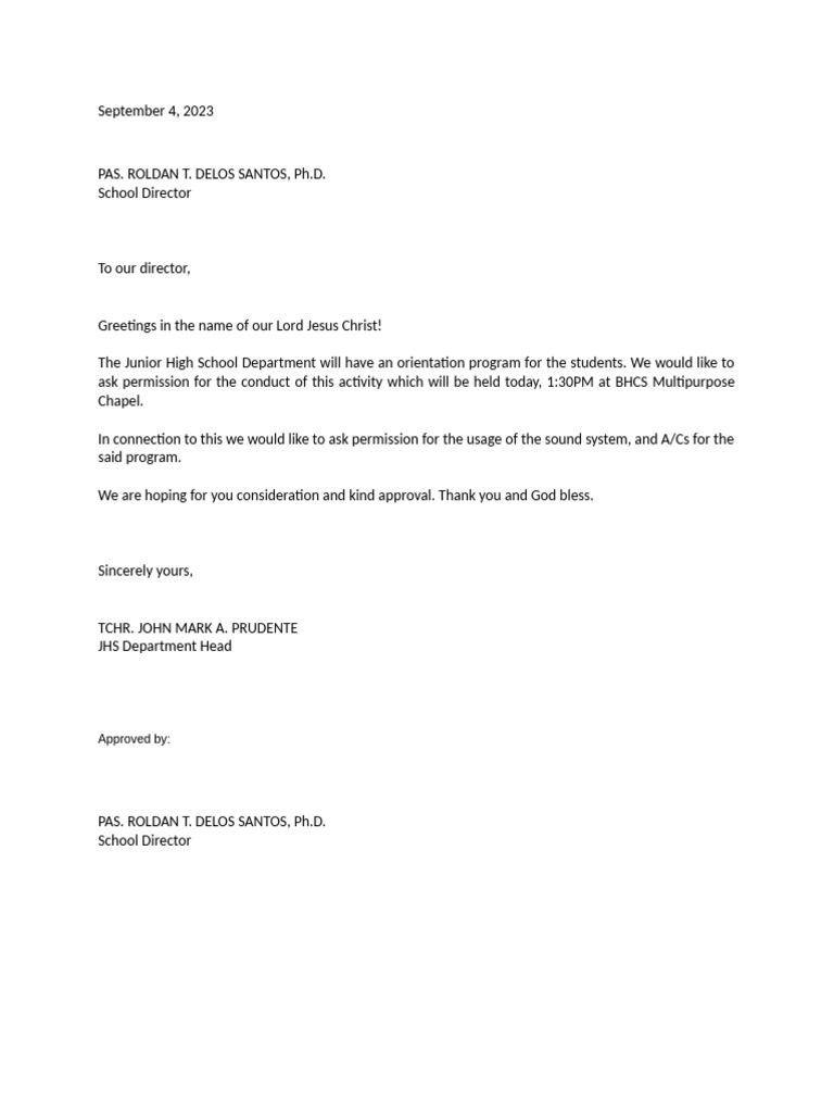 Letter For Orientation | PDF