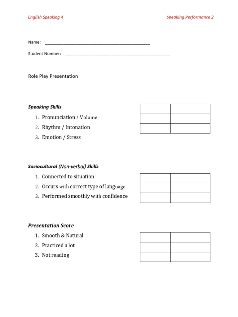 Speaking Role Play - Evaluation 2025 Copy | PDF