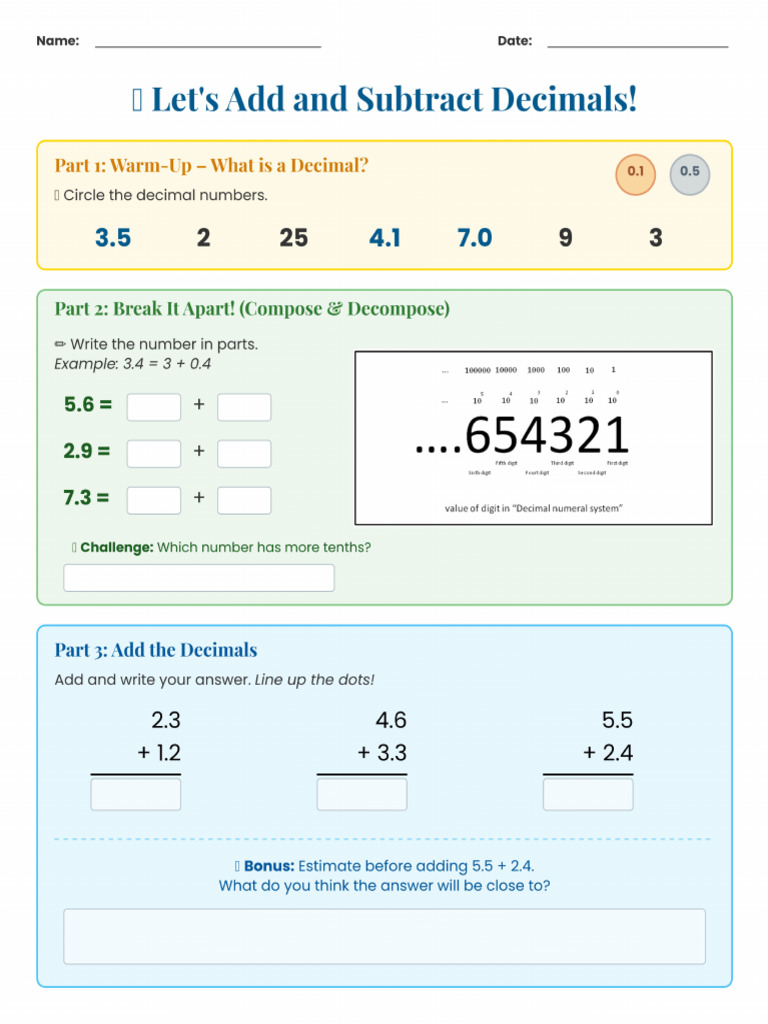 Adding and Subtracting Decimals | PDF