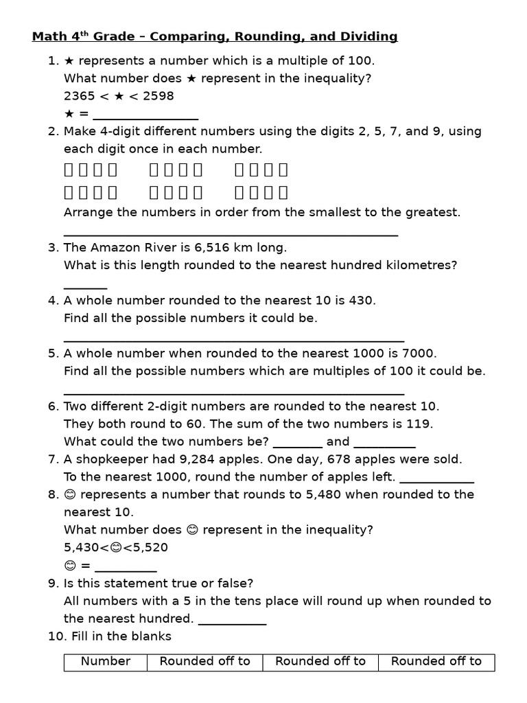 Comparing, Rounding, and Dividing | PDF