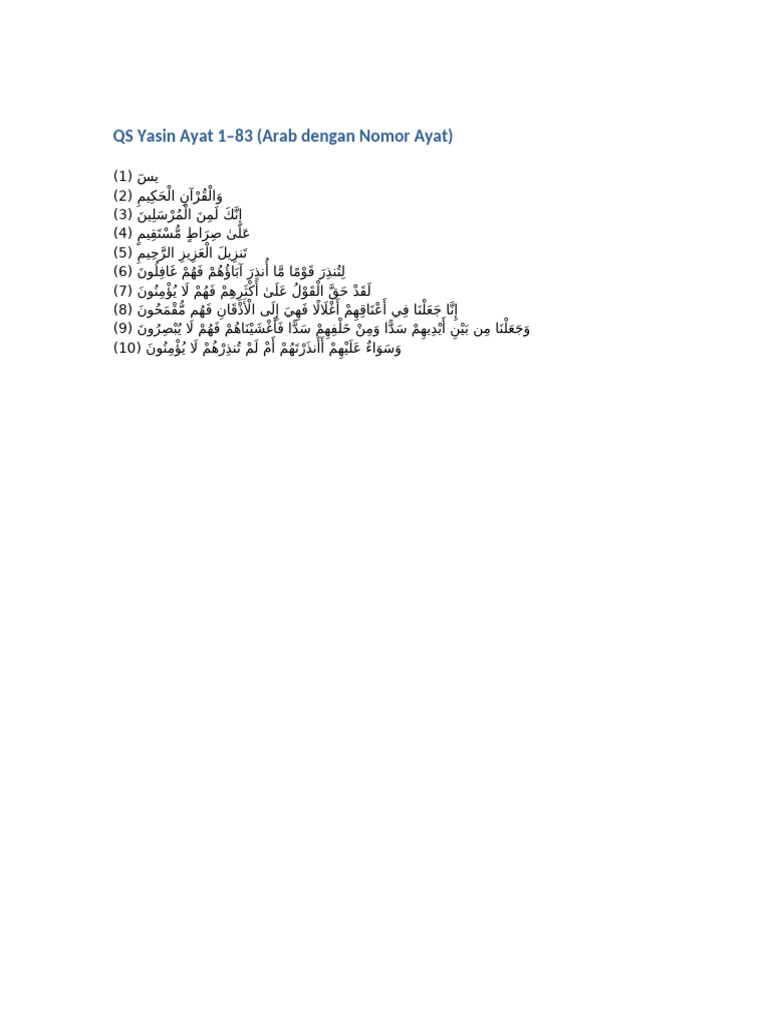 QS Yasin 1-83 Dengan Nomor Ayat-1 | PDF