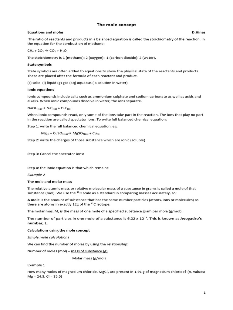 Chem Unit 1 Notes - The Mole Concept | PDF | Mole (Unit) | Titration