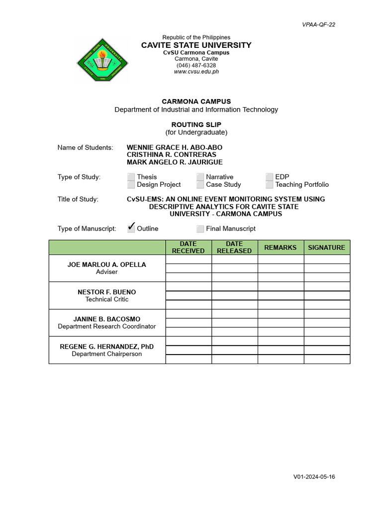 Copy of Form 1 Routing Slip (Proposal).Docx | PDF