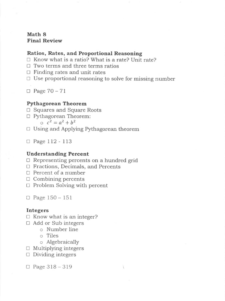 Math 8 Final Review Topics (5) | PDF