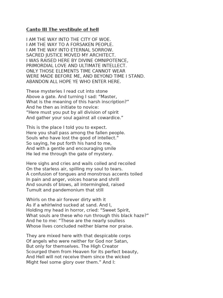 Gate of Hell - Canto 3 TEXT | PDF | Religious Belief And Doctrine