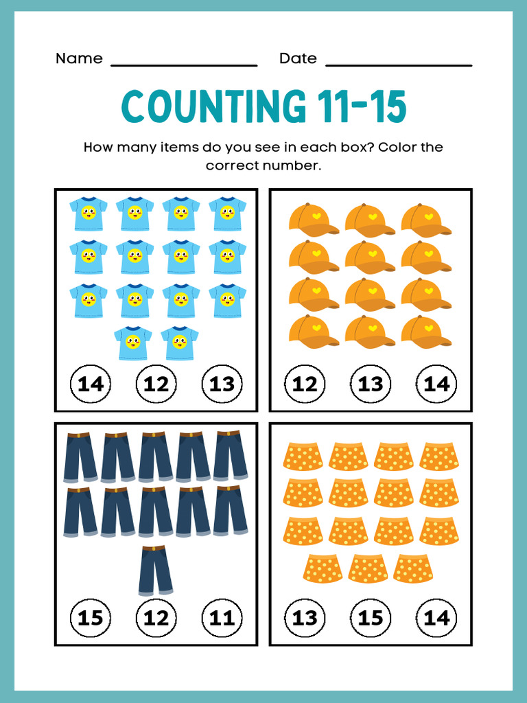 Counting 11-15 Math Worksheet | PDF