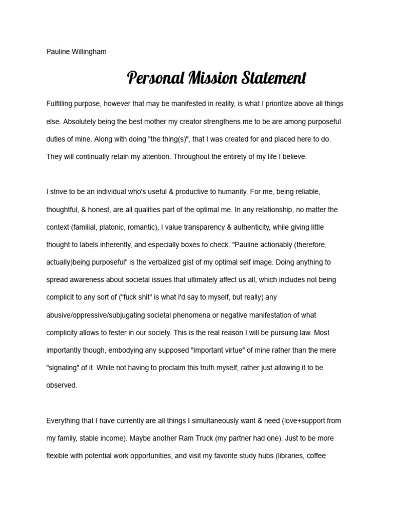 Personal Mission Statement | PDF