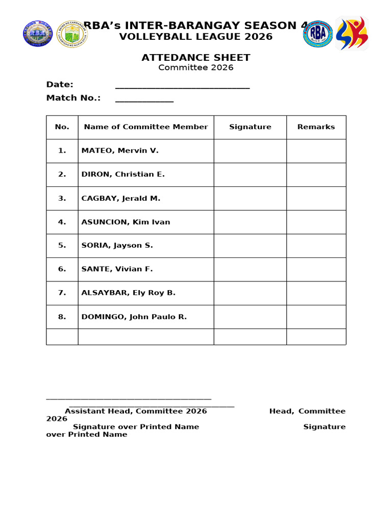 Attendance Sheet For Committees | PDF