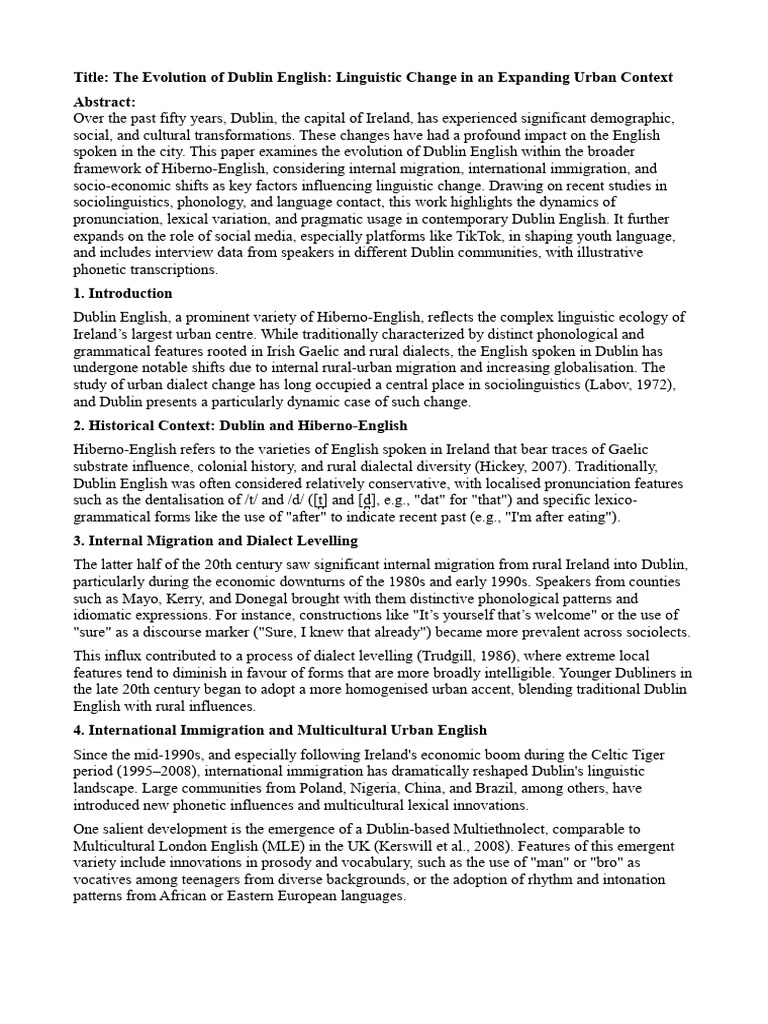 The Evolution of Dublin English | PDF | English Language | Linguistics