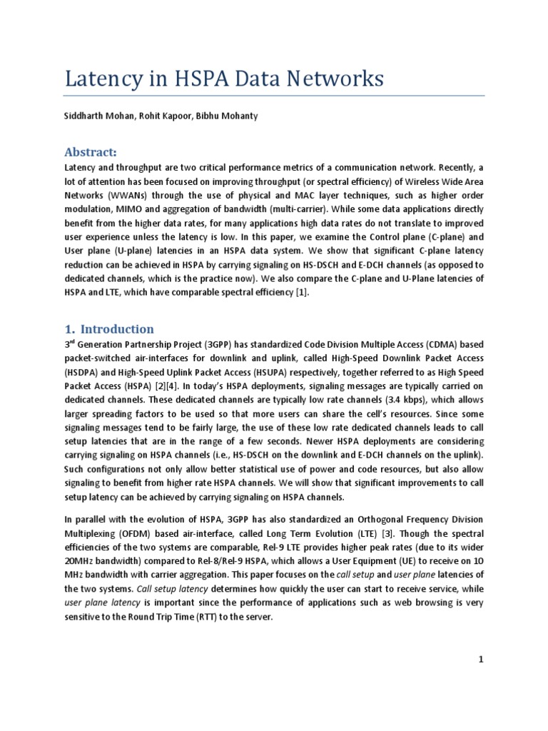 Latency in HSPA Data Networks: Abstract | PDF