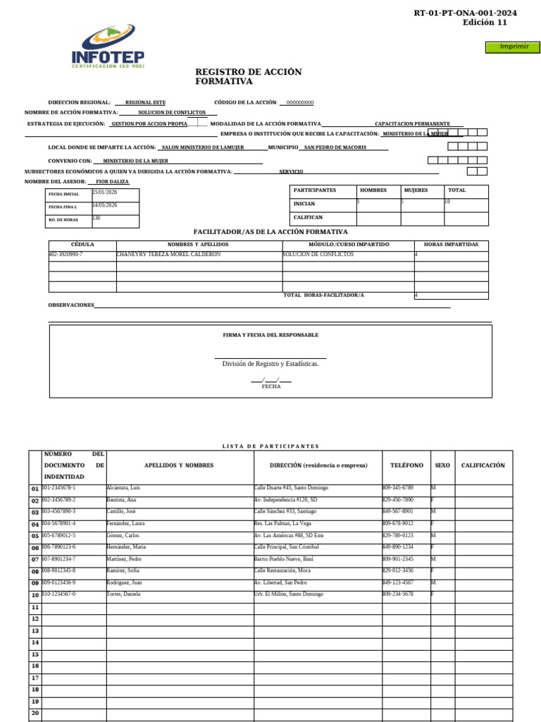REGISTRO ACCION FORMATIVA | PDF