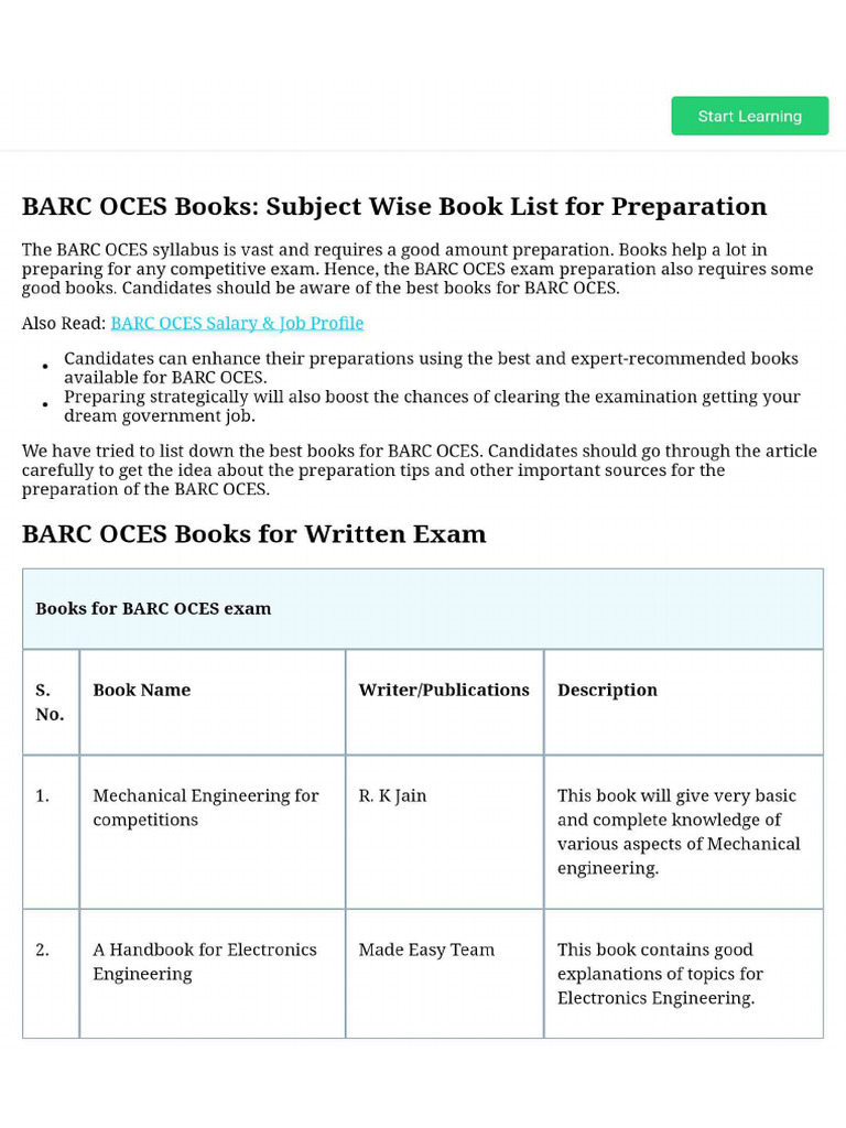 BARC OCES Books - Subject Wise Book List For Preparation | PDF