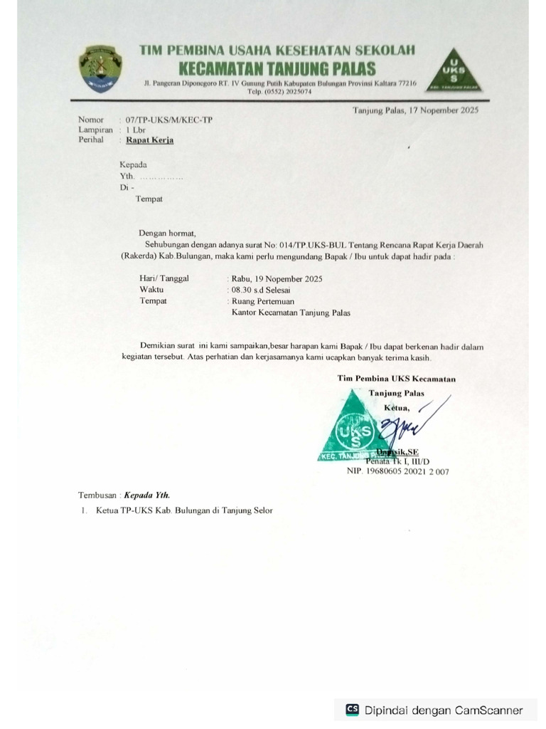 Undangan Rakerda TP UKS | PDF