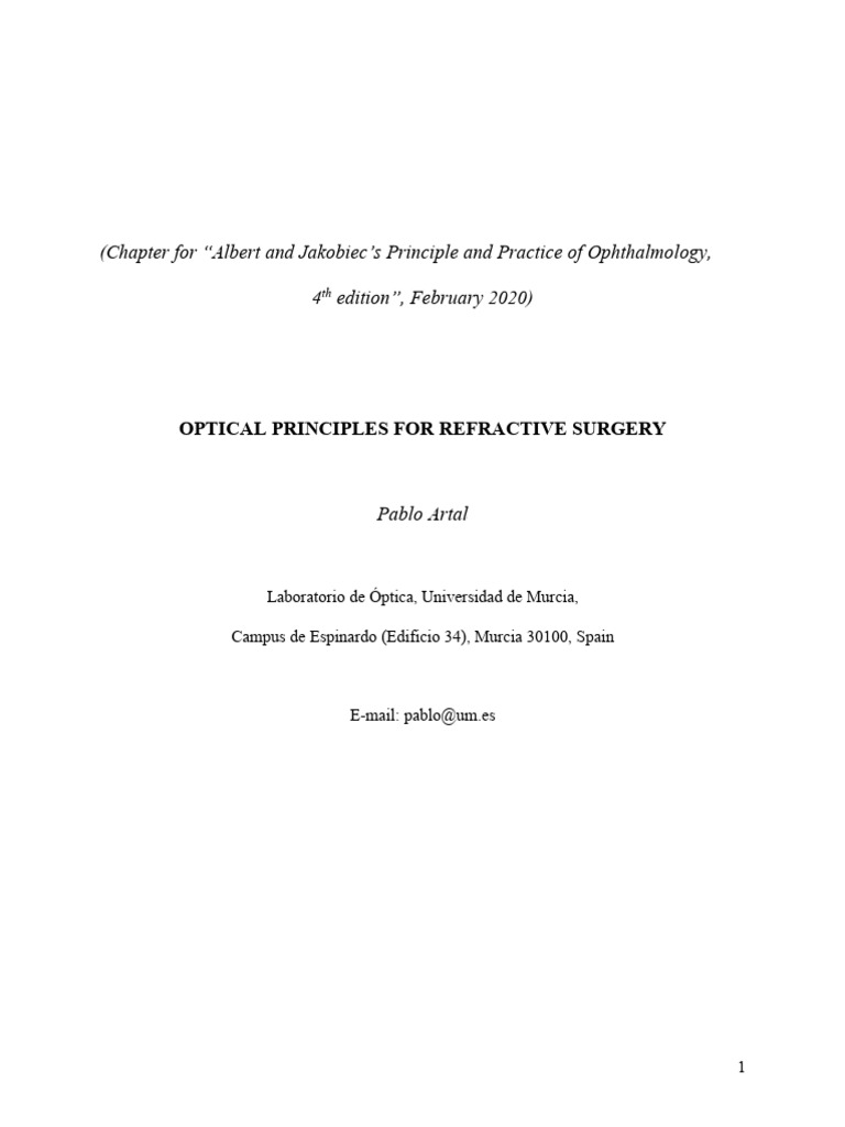 Optical Principles Refractive Surgery Artal Jan20 | PDF | Eye | Cornea