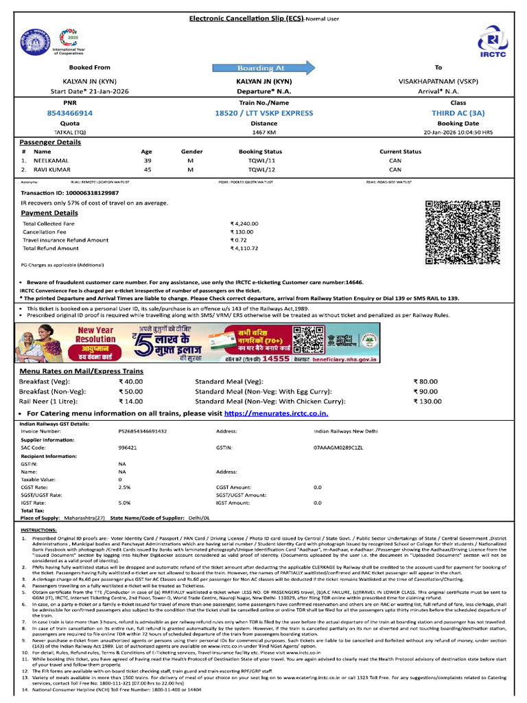 Pune - Vishakapatnam Cancelled | PDF