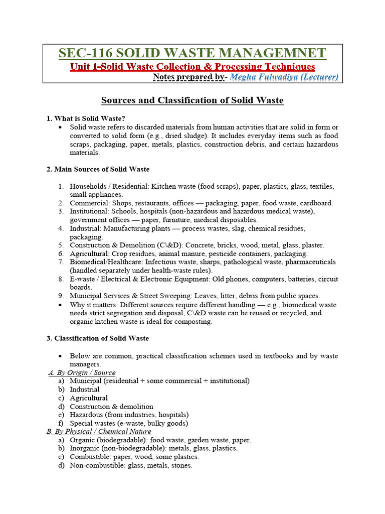 Sec-116 Fy Sem1 Nep Notes | PDF | Waste | Waste Management