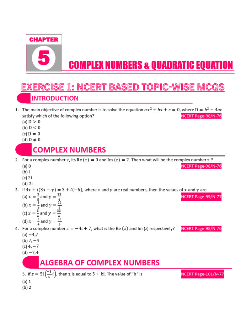 Complex Numbers & Quadratic Equations | PDF | Complex Number | Numbers
