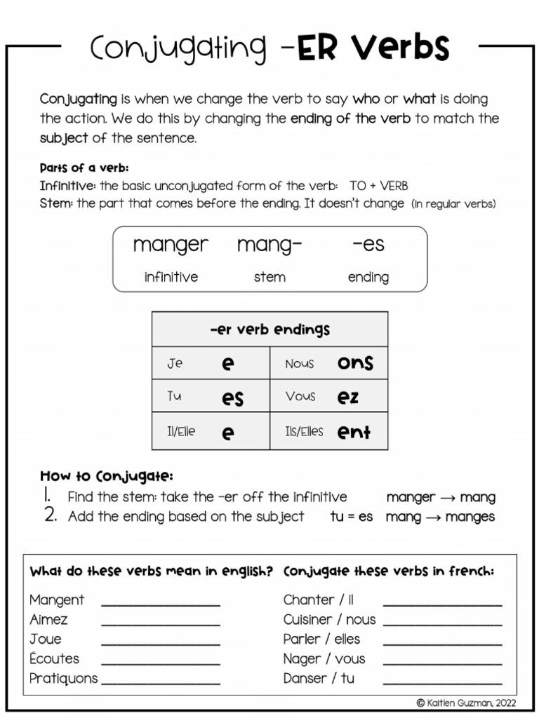 ER Verbs Note and Excercises | PDF