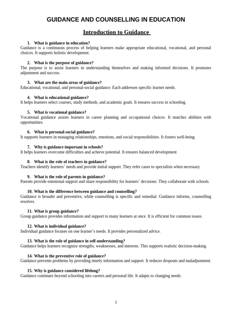 Guidance and Counselling in Education Notes | PDF | Evaluation | School ...
