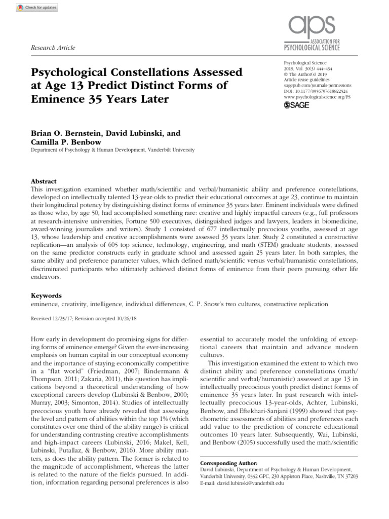 Article Bernstein PS 2019 | PDF | Sat | Psychology