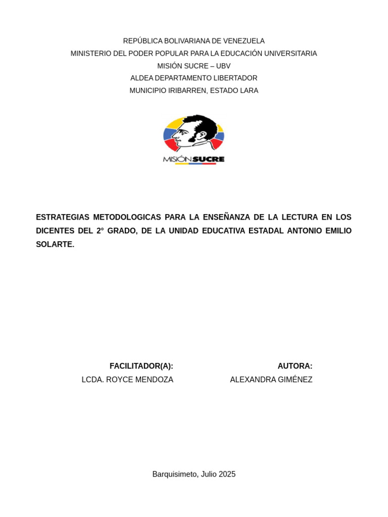 Proyecto de Aprendizaje Alexandra Mision Sucre | PDF | Aprendizaje ...