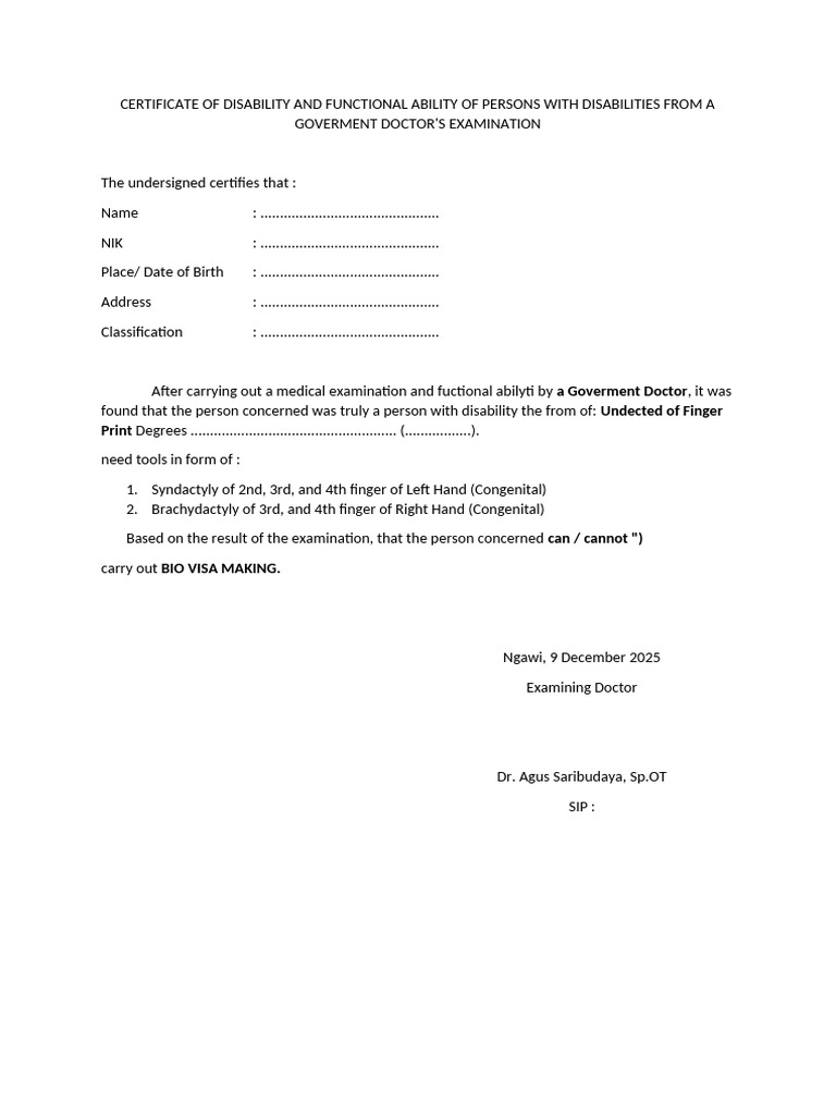 Certificate of Disability and Functional Ability of Persons With ...